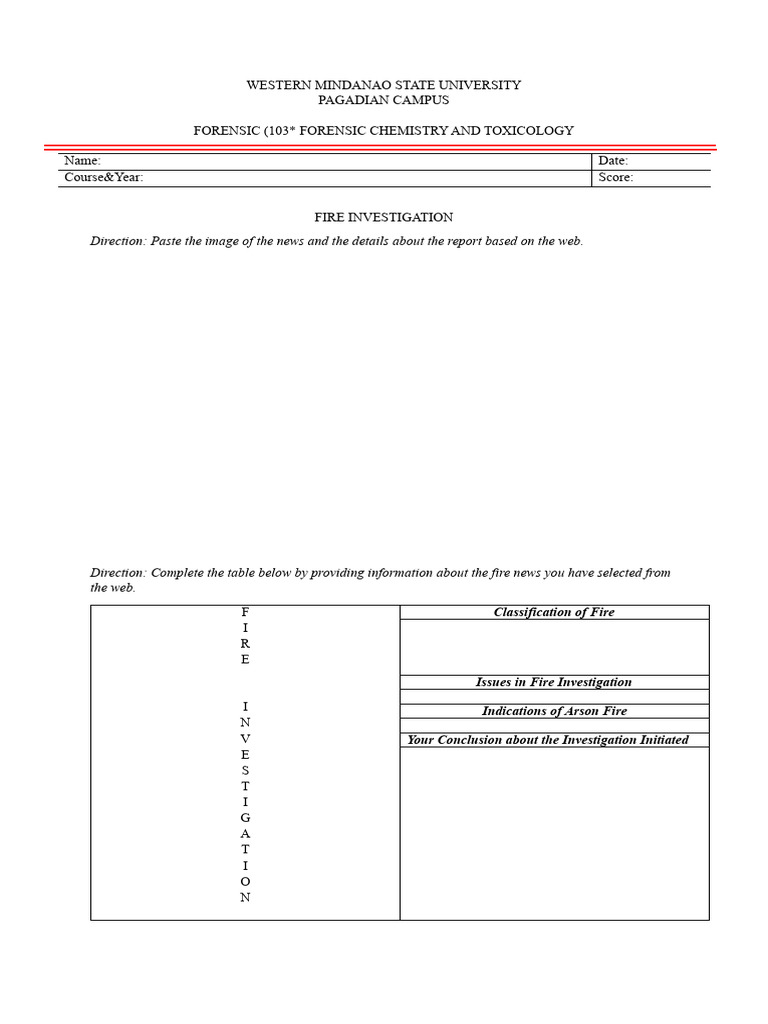 Fire Investigation Activity | PDF