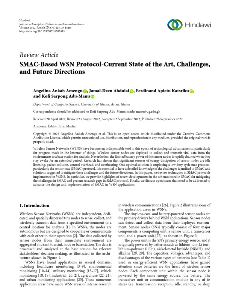 Review Article: SMAC-Based WSN Protocol-Current State of The Art, Challenges, and Future ...