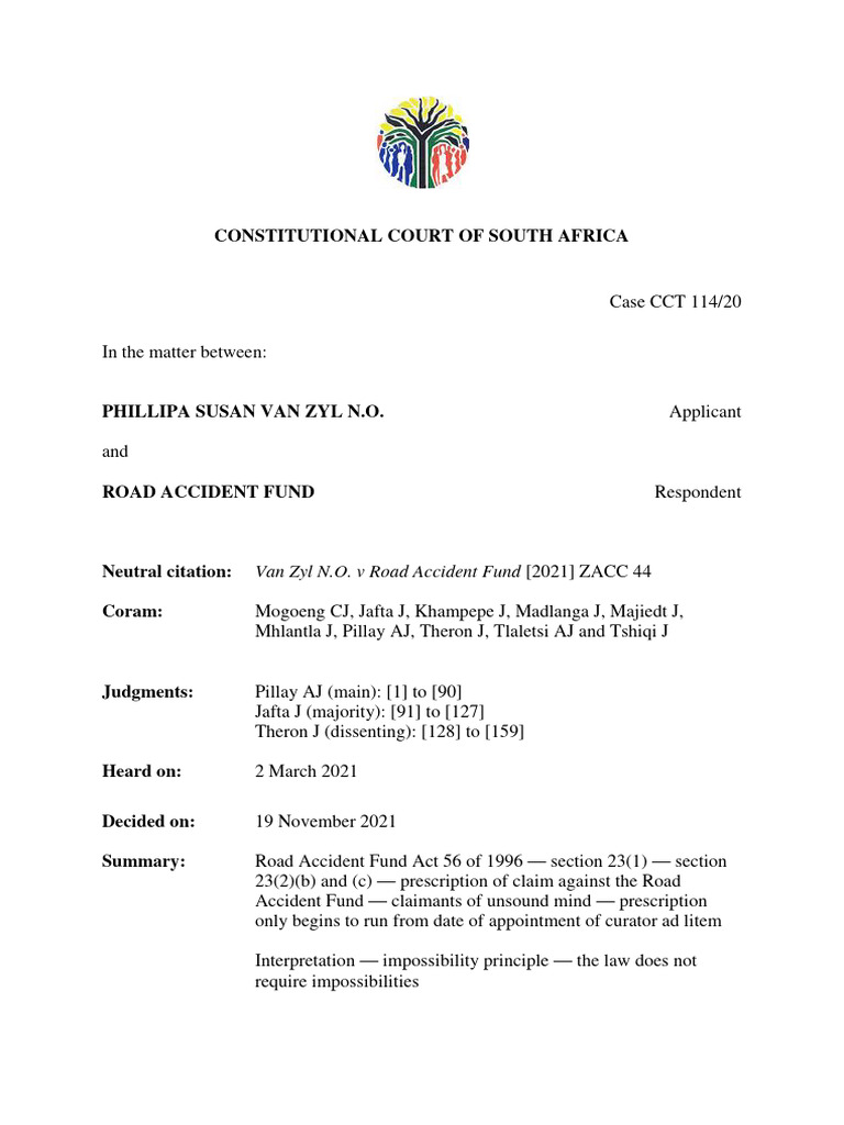 Van Zyl V Raf Prescription Against A Curator Pdf