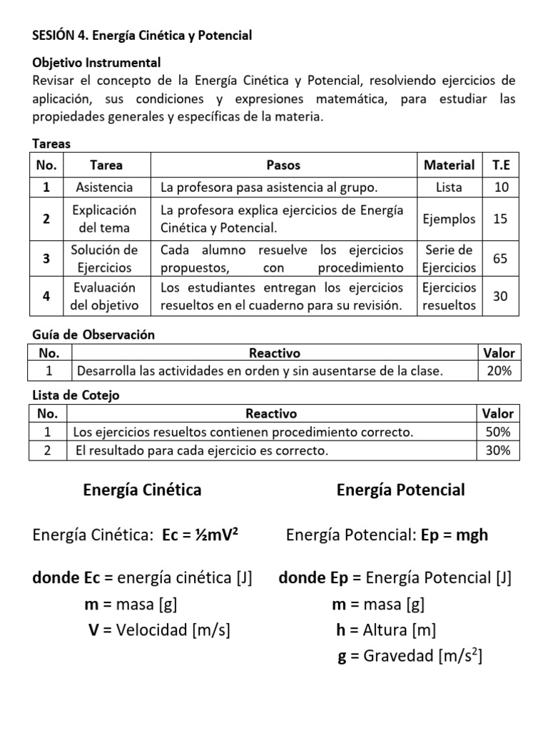 Sesión 4. Energia Cinetica y Potencial para Resolver | Descargar gratis ...