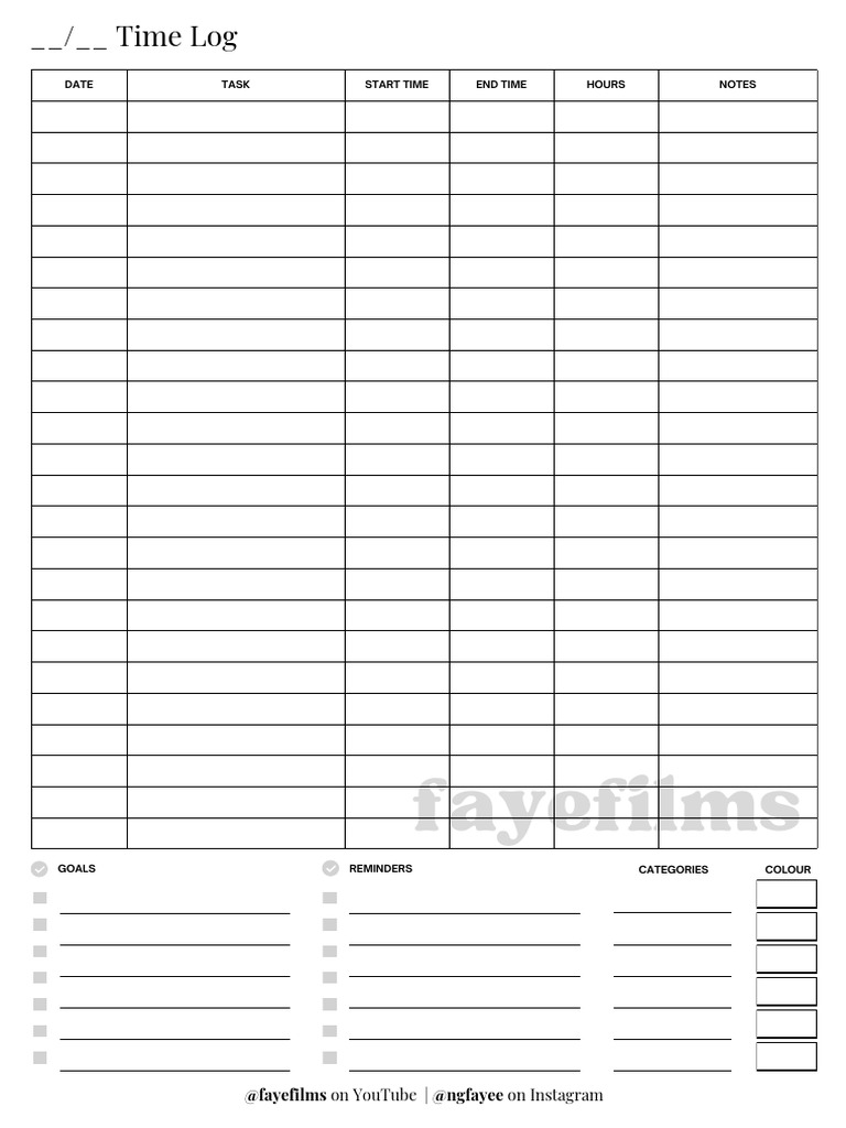 FAYEFILMS Time Log Template | PDF