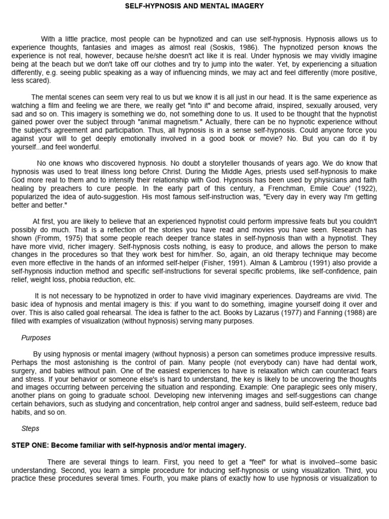 Self-hypnosis and Mental Imagery | PDF