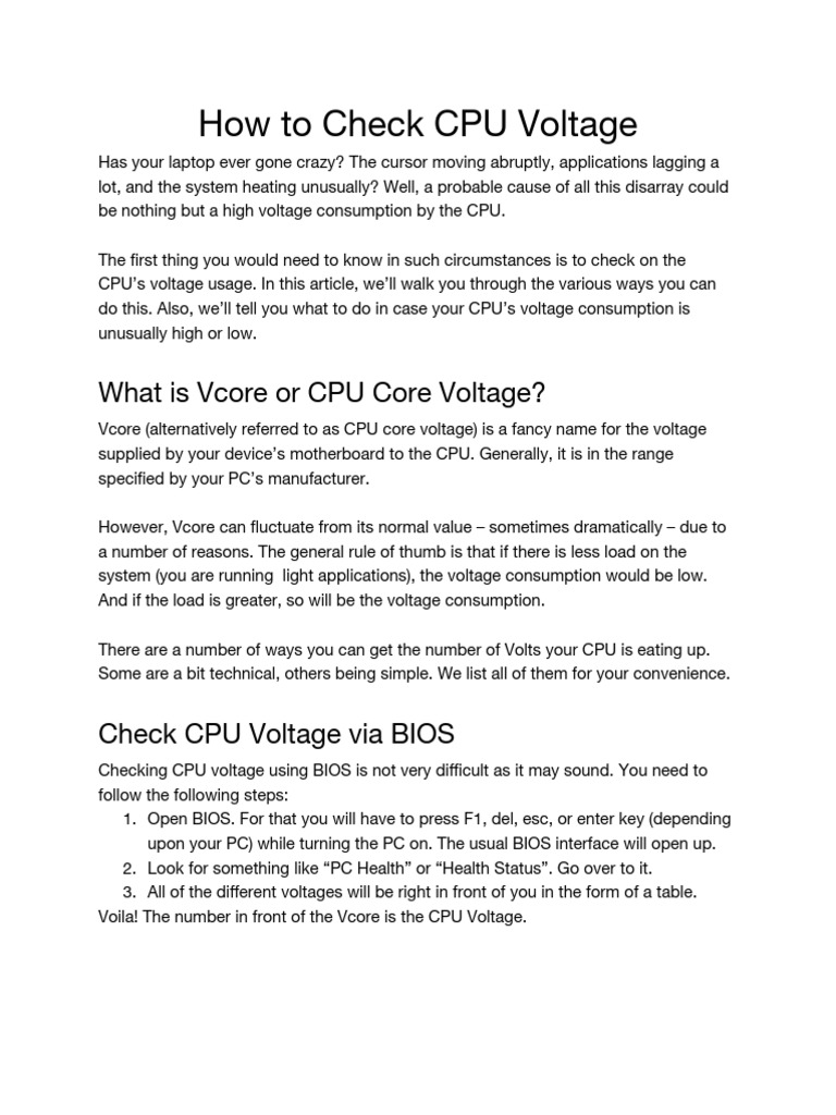 How To Check Cpu Voltage Download Free Pdf Bios Central