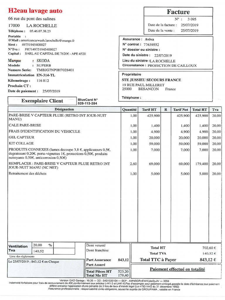Facture Pare-Brise | PDF
