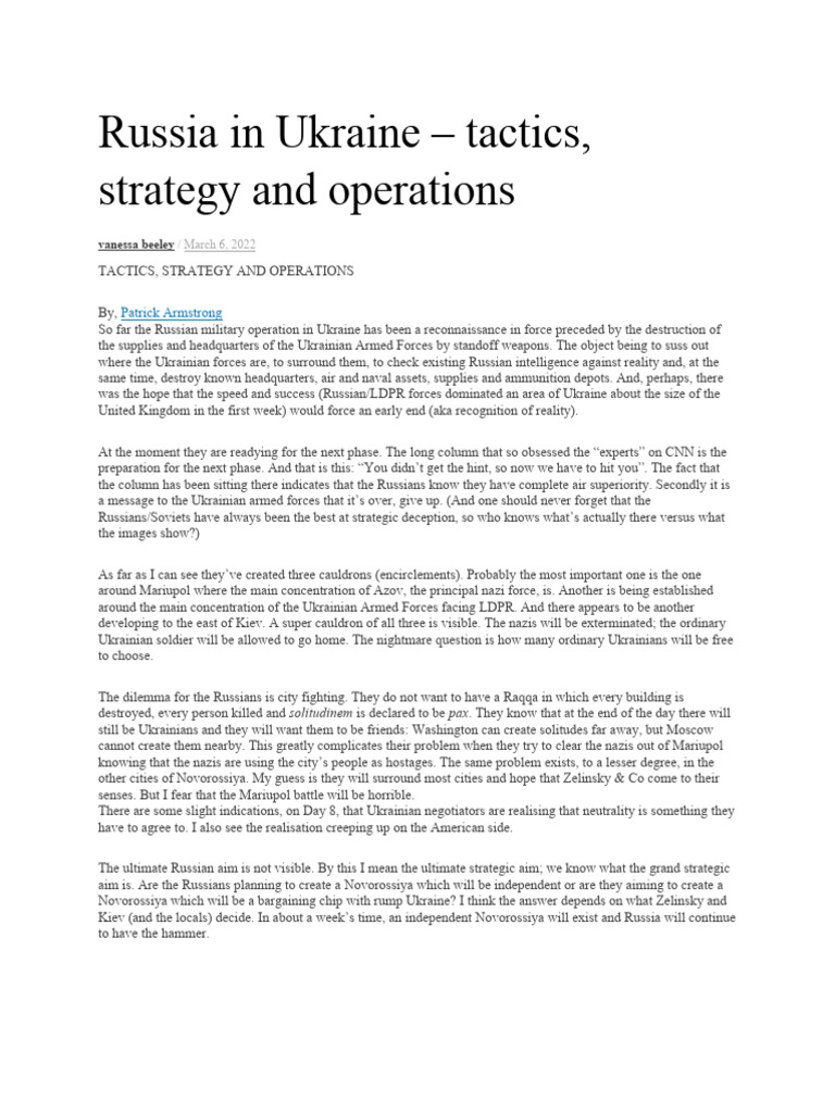 Russia in Ukraine - Tactics, Strategy and Operations | PDF | Ukraine ...