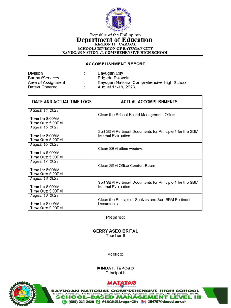 BE Accomplishment Report 2023 | PDF | Philippines