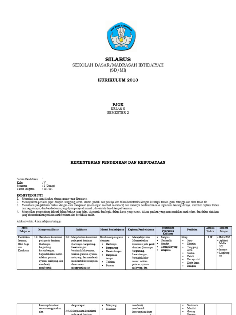 Silabus PJOK 5 SEM 2 | PDF