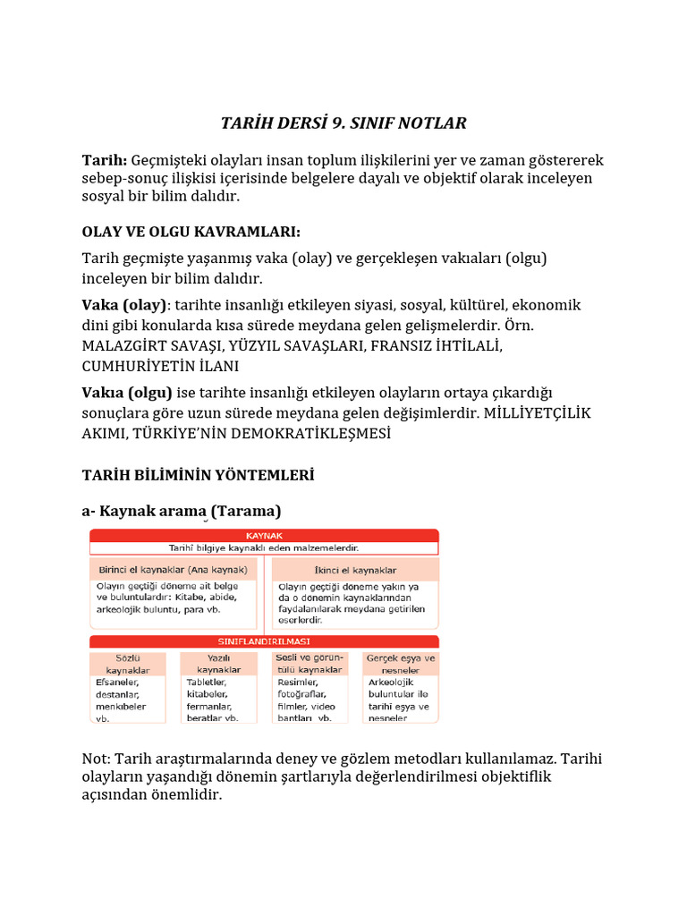Tarih 9 Notlar | PDF