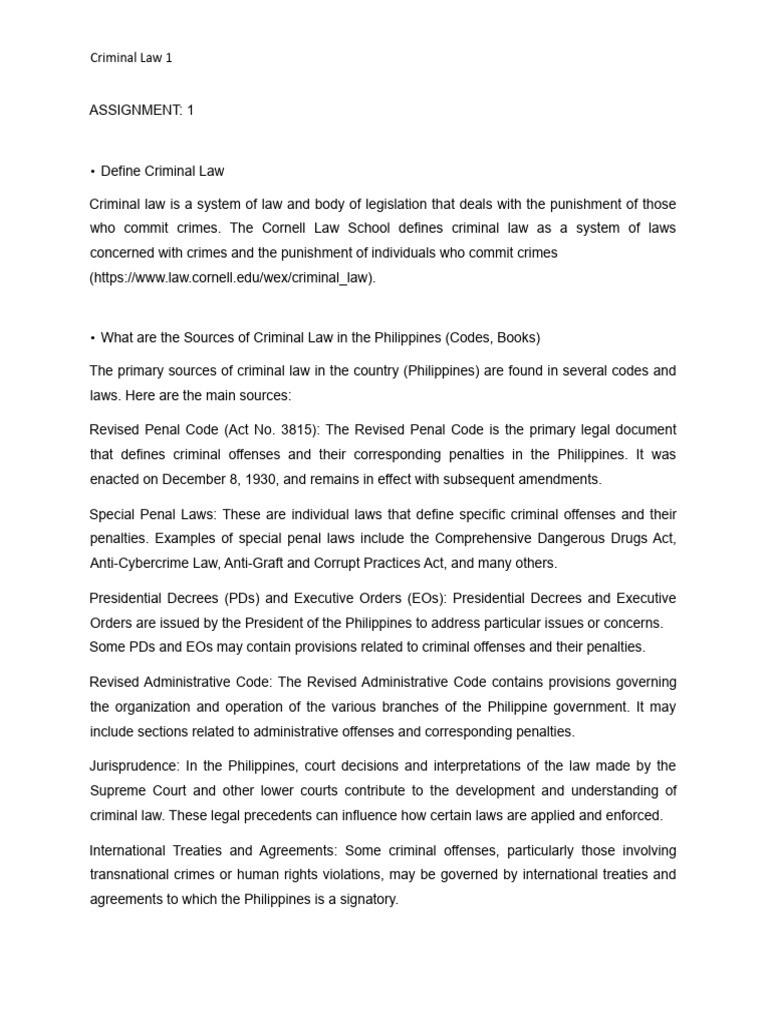 Criminal-Law-1_Assignments | PDF | Crimes | Crime & Violence