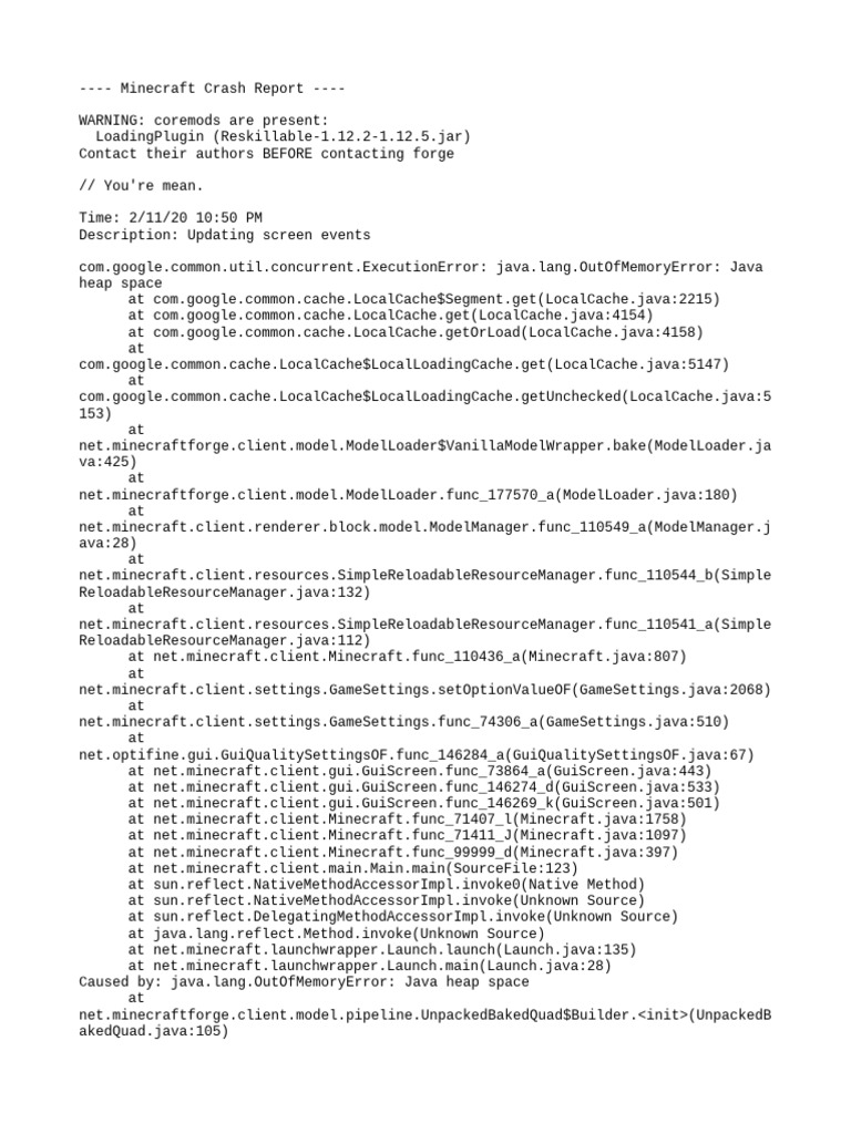 Minecraft Crash: OutOfMemoryError Fix | PDF | Computing | Computer Engineering