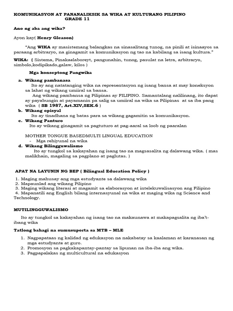 Komunikasyon at Pananaliksik Sa Wika at Kulturang Pilipino | PDF