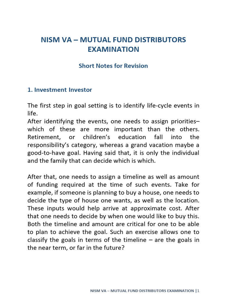 NISM VA Short Notes | PDF | Investment Fund | Mutual Funds