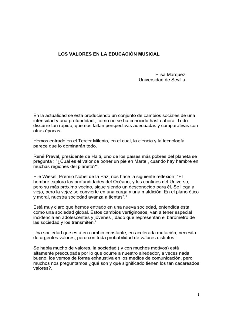 Los Valores en La Educación Musical | PDF | Canciones | Ritmo