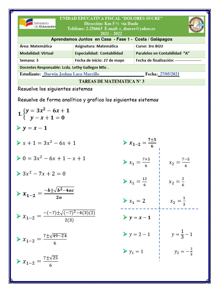 Luca Marcillo Darwin Joshua - Tarea de Matemática-2-5 | PDF