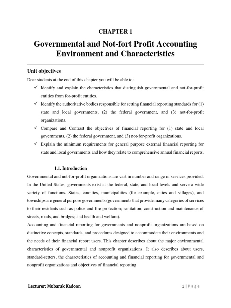 Chapter 1 Governmental Accounting | PDF | Fund Accounting | Nonprofit ...
