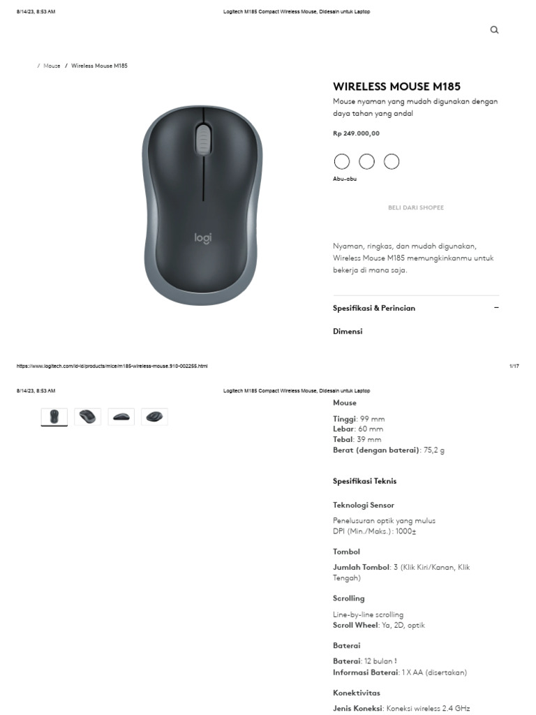 Logitech M185 Compact Wireless Mouse, Didesain Untuk Laptop | PDF