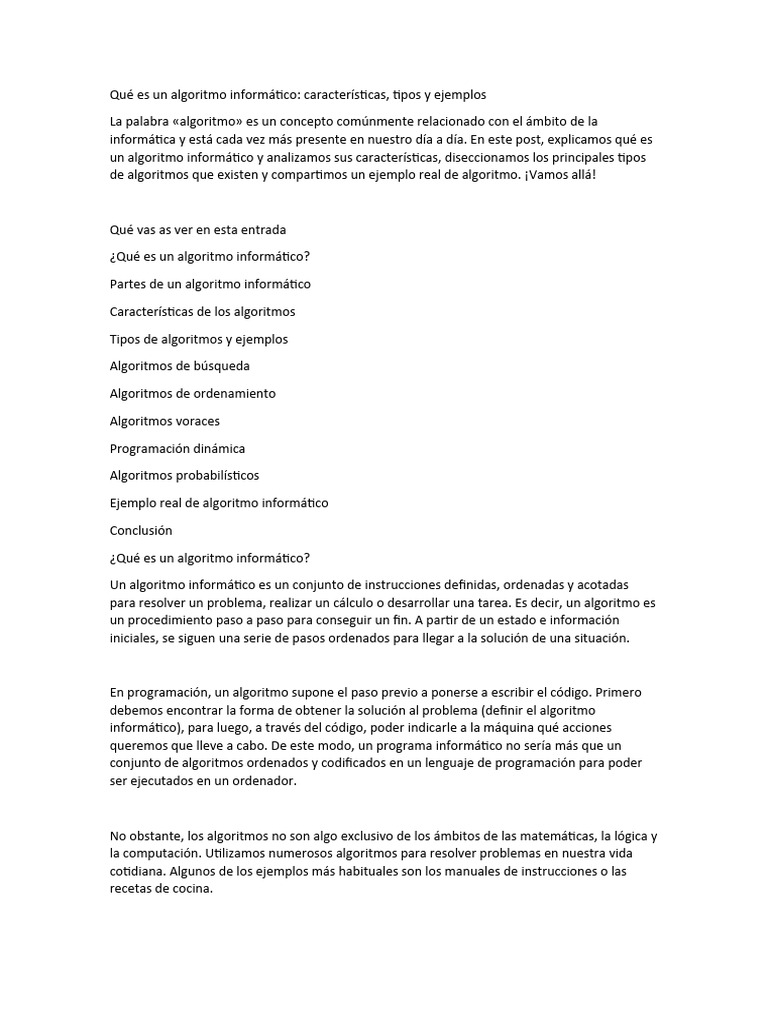 Qué Es Un Algoritmo Informático | PDF | Tecnología e ingeniería Qué Es Un Algoritmo Informático | PDF | Tecnología e ingeniería