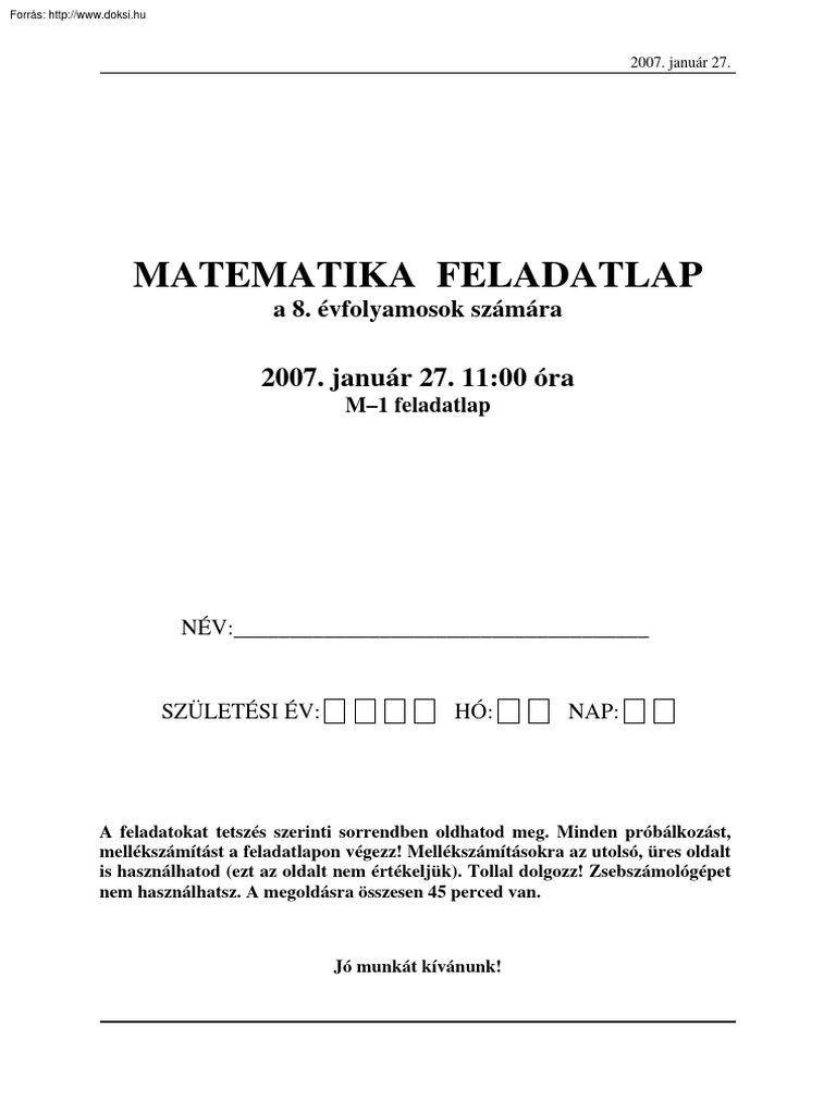 Matematika Kozponti Irasbeli Felveteli Feladatsor Megoldassal 2007 | PDF