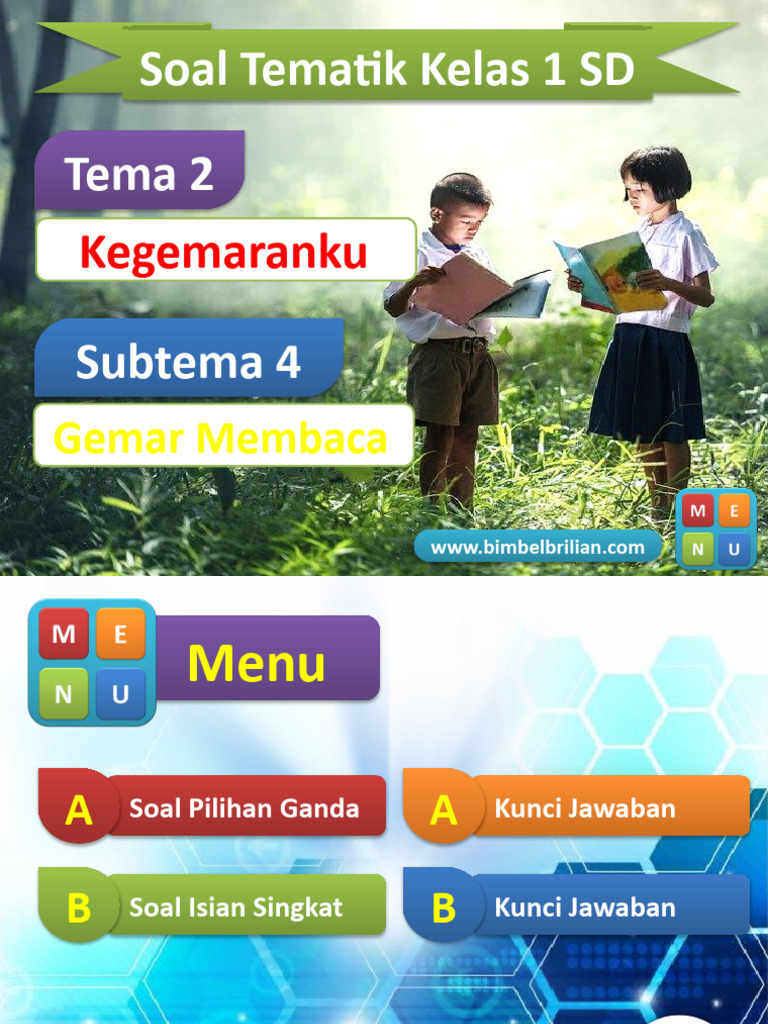 Soal Tematik Kelas 1 SD Tema 2 Subtema 4 Gemar Membaca | PDF