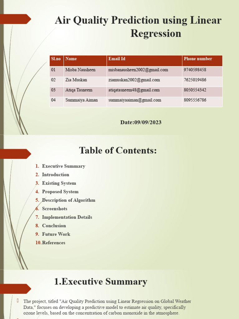 Air Quality Prediction Using Linear Regression | PDF | Regression Analysis | Linear Regression