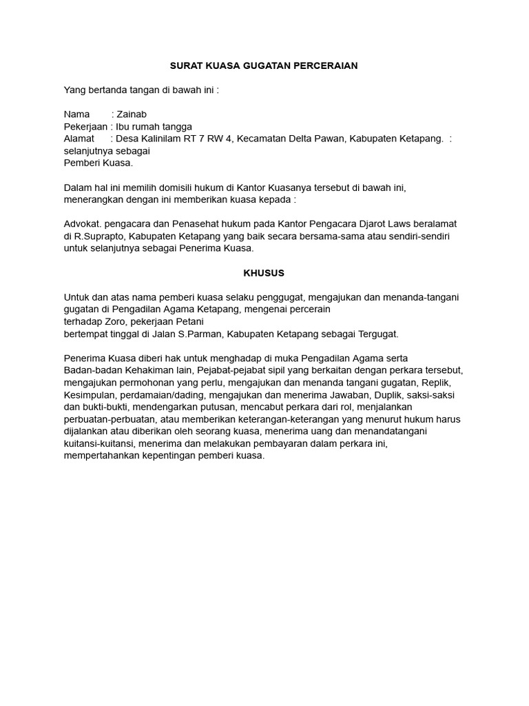 Surat Kuasa Perceraian | PDF