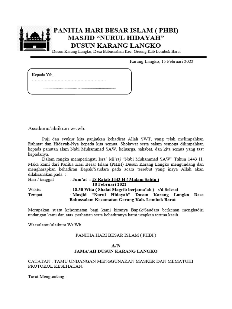 Undangan Isra' Mi'Raj 2022 | PDF