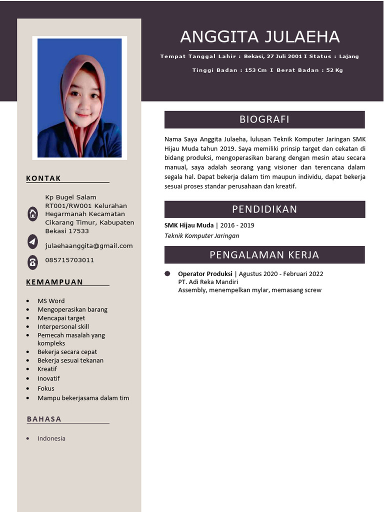 CV +Berkas Lamaran_Anggita Julaeha | PDF