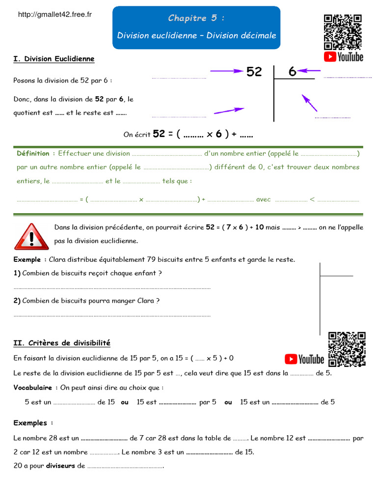 Cours de Division Euclidienne 6ème | PDF