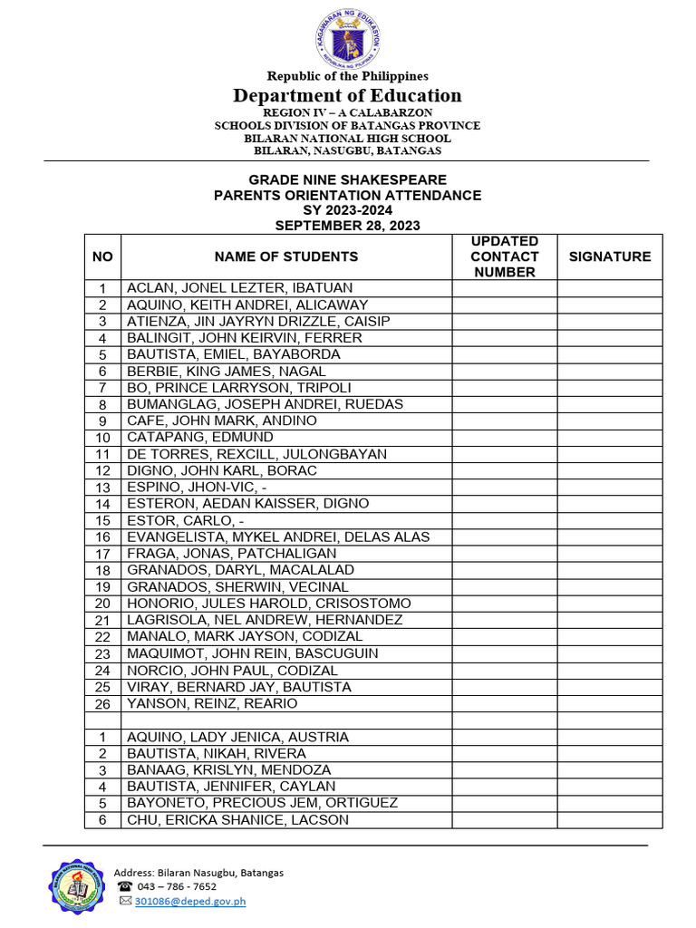 Parents Attendance | PDF