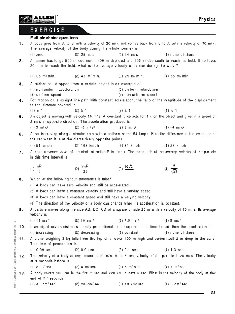 02 - Motion (Ex) | PDF | Velocity | Acceleration 02 - Motion (Ex) | PDF | Velocity | Acceleration