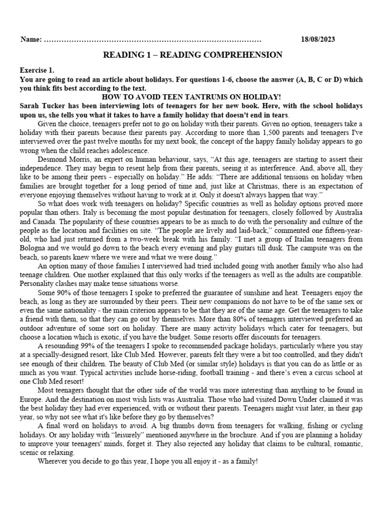 Reading Comprehension | PDF | Survey Methodology | Tourism