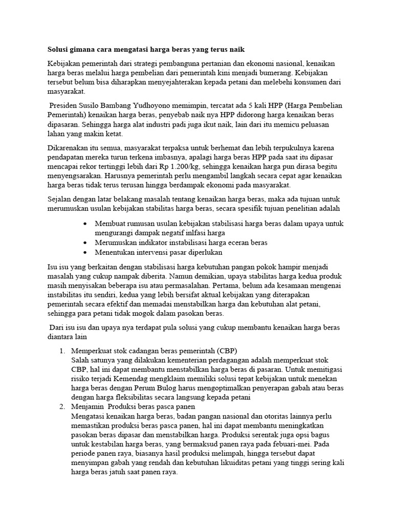 Solusi Gimana Cara Mengatasi Harga Beras Yang Terus Naik | PDF