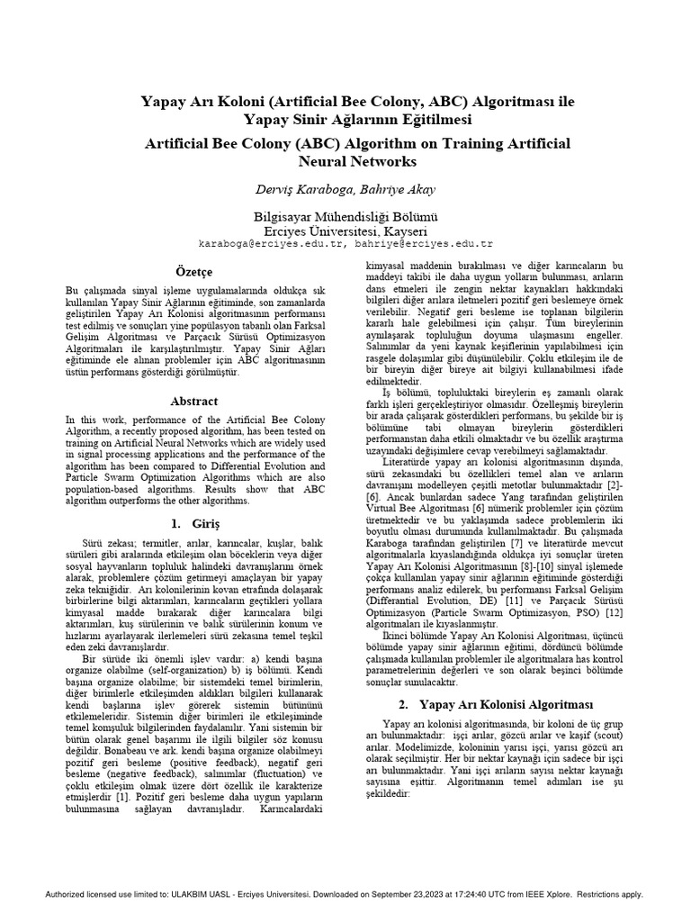 Artificial Bee Colony ABC Algorithm On Training Artificial Neural ... Artificial Bee Colony ABC Algorithm On Training Artificial Neural ...