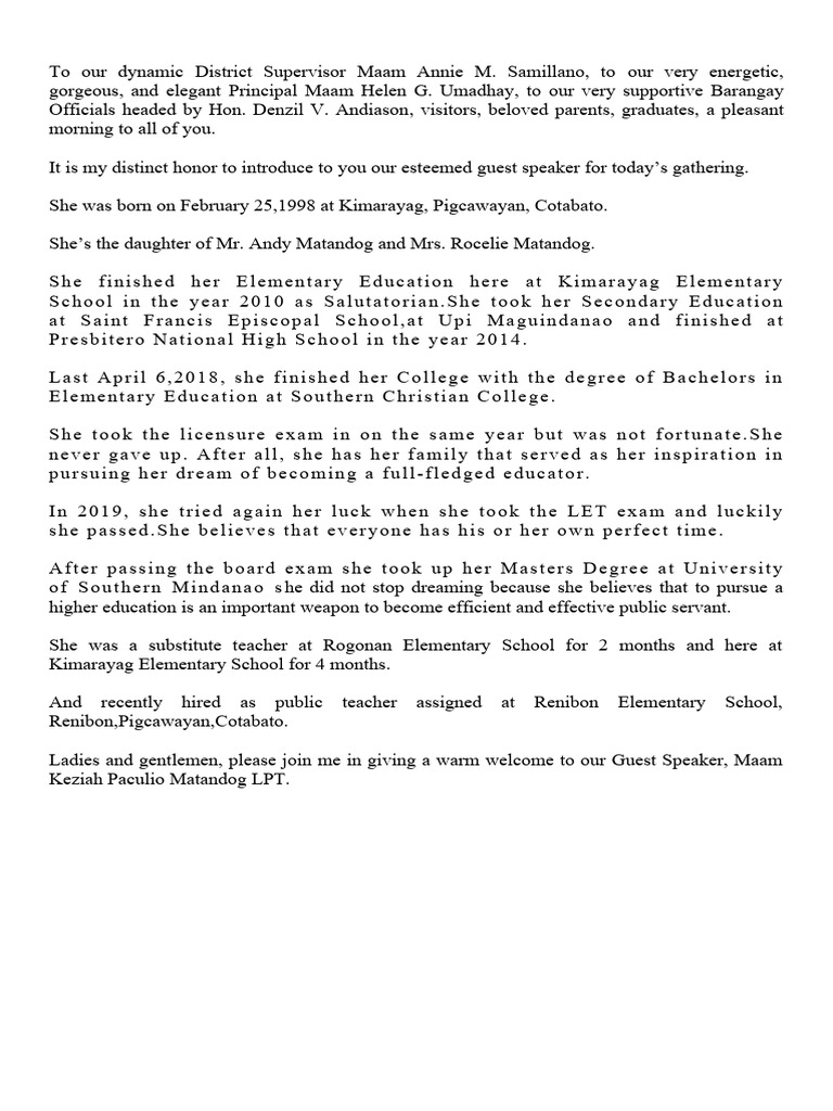 Introduction To Guest Speaker | PDF | Wellness