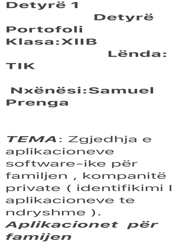 Detyrë 1 Detyrë Portofoli Klasa | PDF