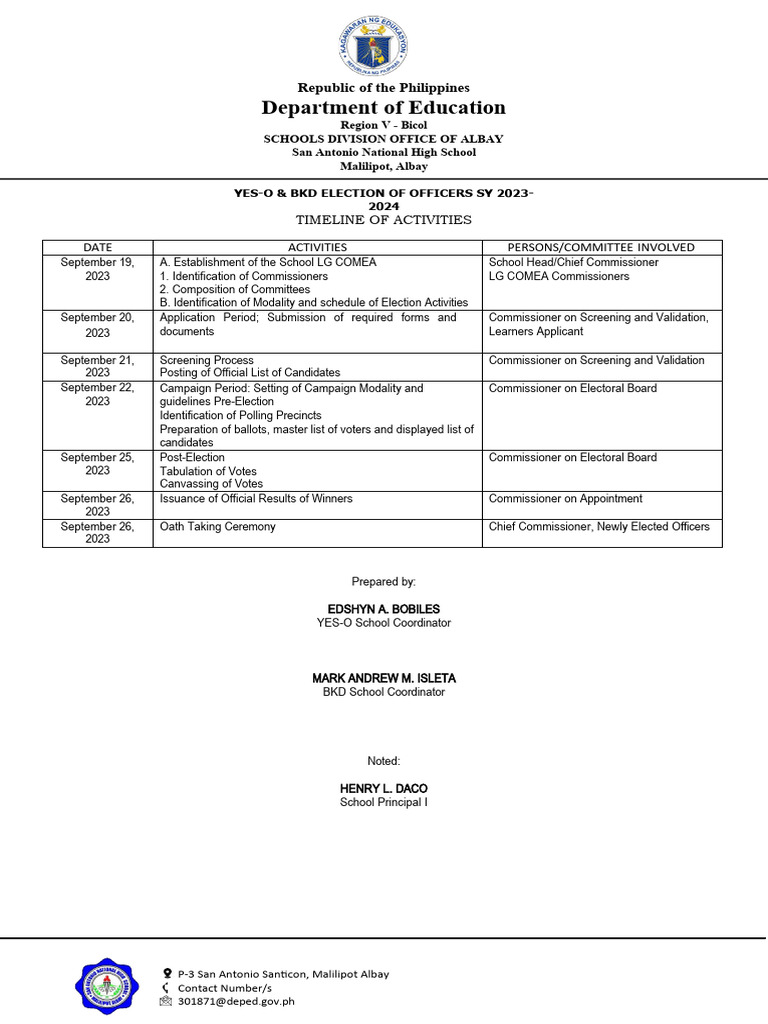 YES O and BKD Timeline of Activities | PDF