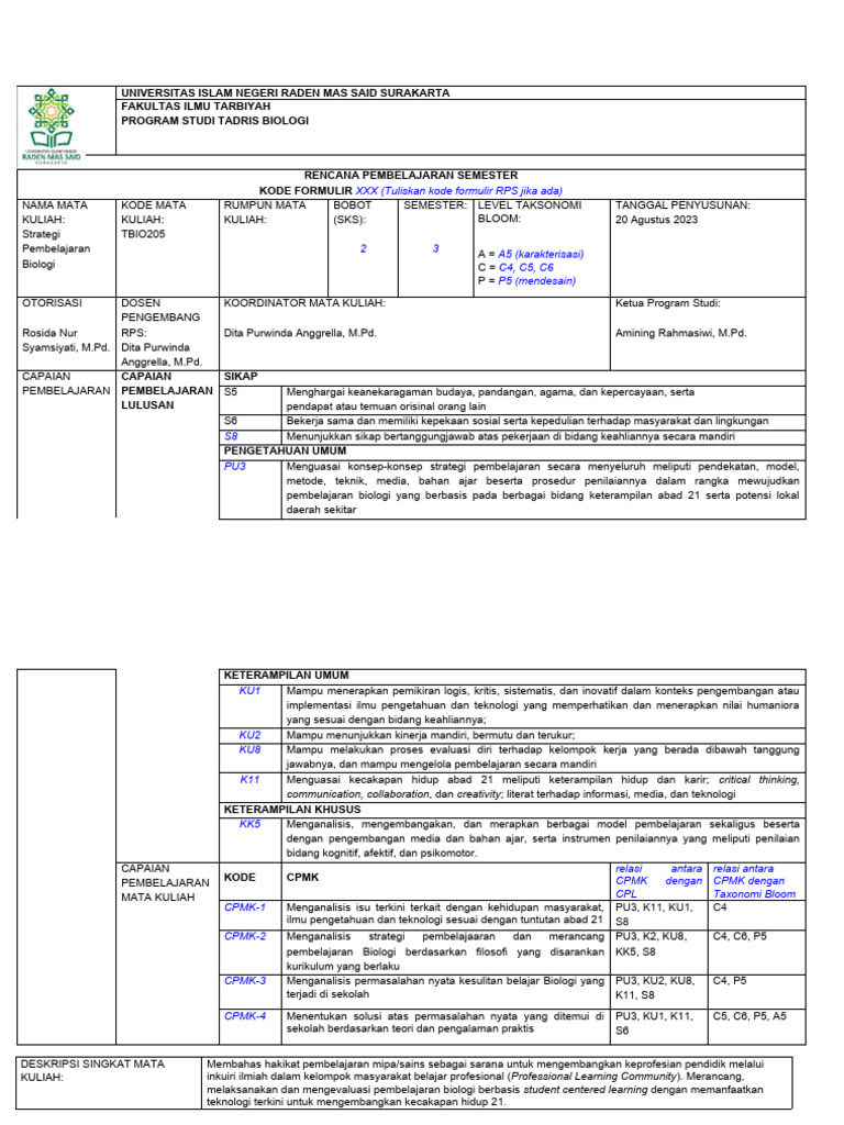 CONTOH RPS BERBASIS OBE ok | PDF
