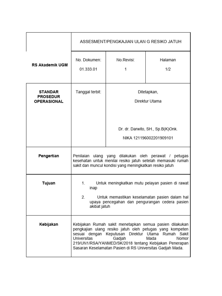 Draft SKP 6 Spo Penilaian Resiko Jatuh | PDF