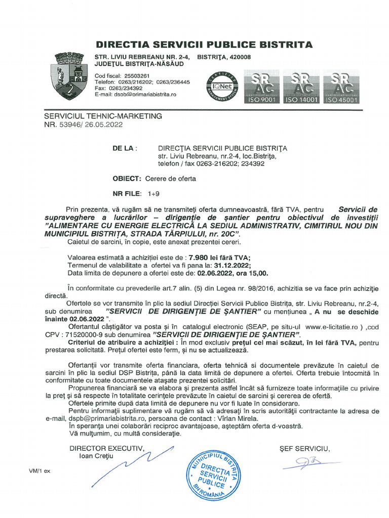 Cerere de Oferta Pentru Dirigentie de Santier | PDF