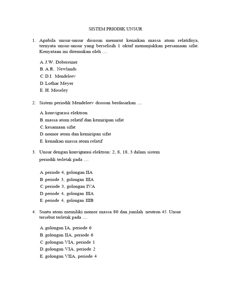 Sistem Periodik Unsur dan Karakteristiknya | PDF | Sains & Matematika