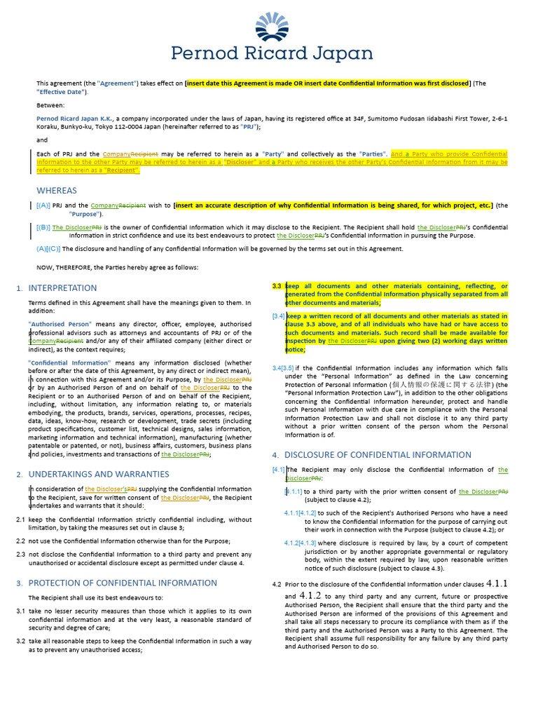EN-PRJ NDA Template - U - Revised | PDF