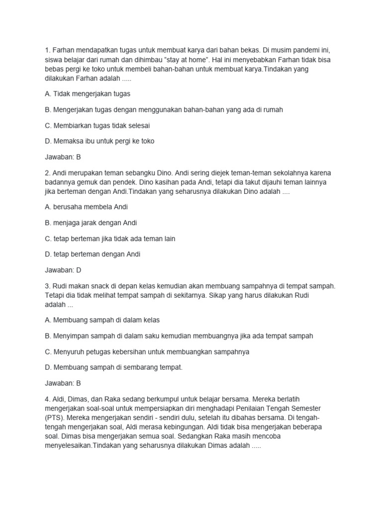 Contoh Soal Literasi Suvey Karakter | PDF