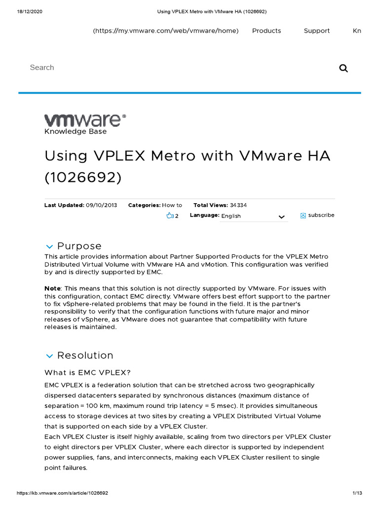 Using VPLEX Metro With VMware HA (1026692) | Download Free PDF | Virtual Machine | Software