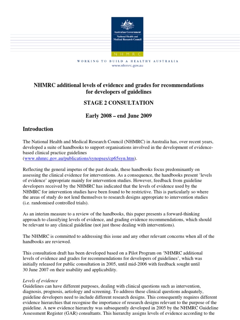 NHMRC Evidence Hierarchy Designations of Levels of Evidence' According ...