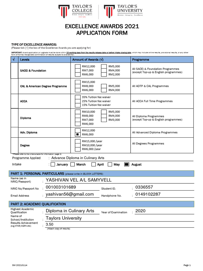 Excellence Awards 2021 Form - 140121 - V2 | PDF | Diploma | Educational Stages