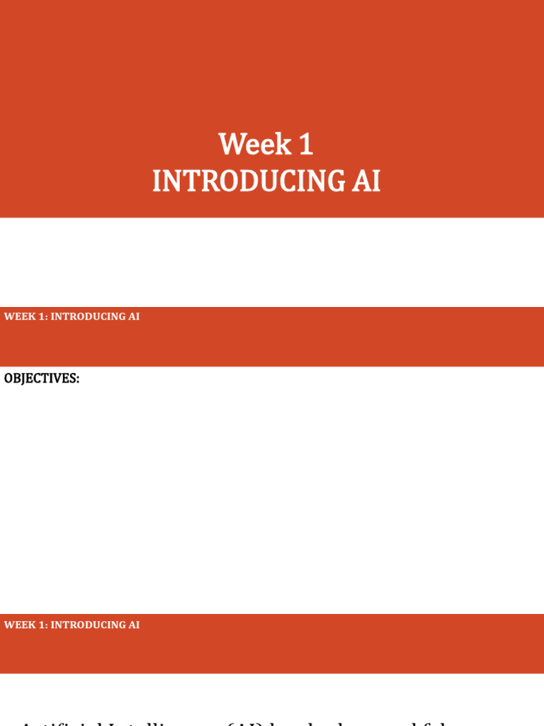 Introduction To Artificial Intelligence Week 1 | PDF | Intelligence (AI) & Semantics ...
