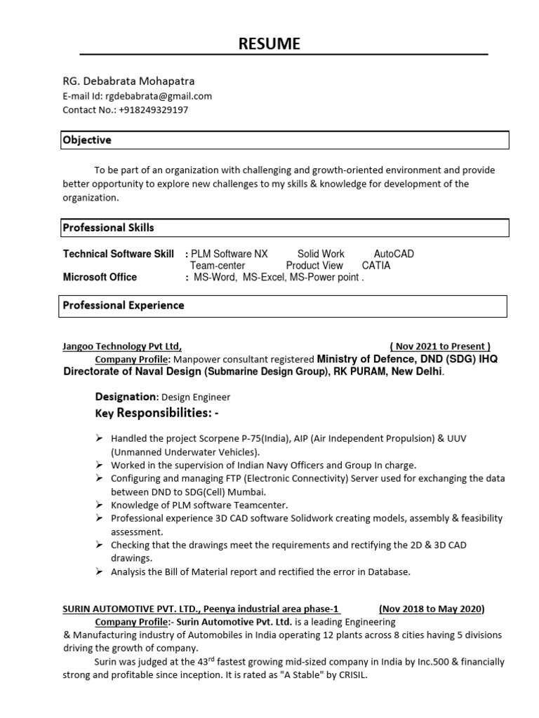 Rgdebabrata Resume 01 | PDF | Truck | Product Lifecycle