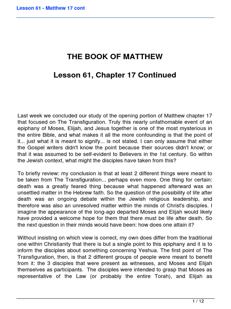 Text Matthew l61 ch17 | PDF