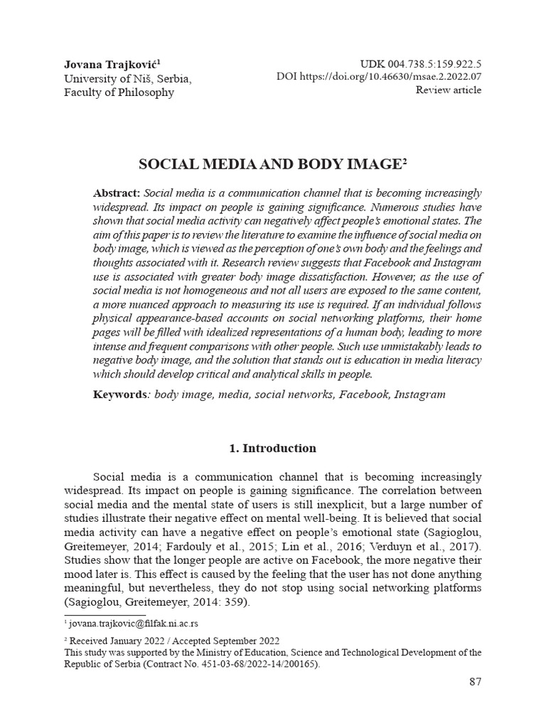 Social Media and Body Image: Jovana Trajković | PDF