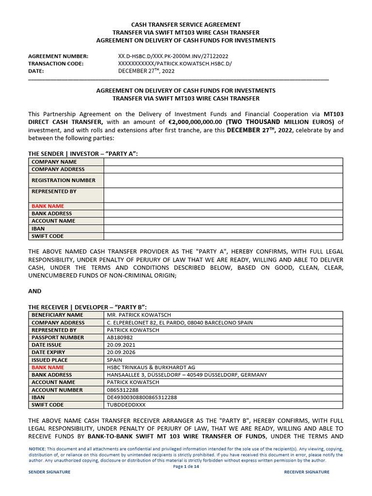 Agreement TT Direct Cash Transfer | PDF